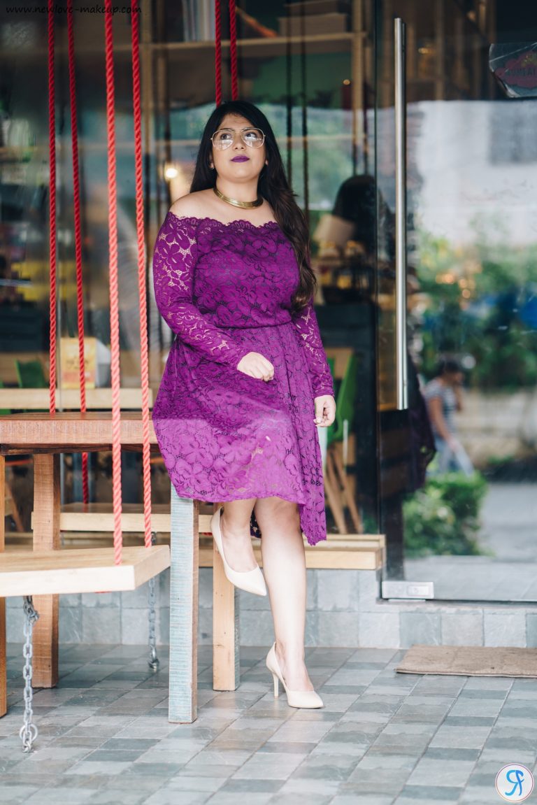 OOTD: Off Shoulder Purple Lace Dress - New Love - Makeup